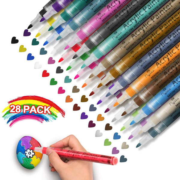 Acrylic Paint Pens, Set of 12-28 Colors 0.7mm Extra Fine Tip Paint ...