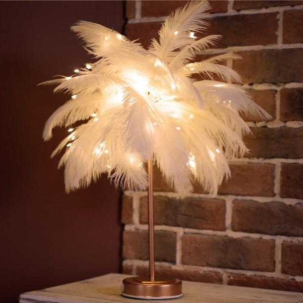 Cool Creative Feather Table Lamp Warm White Feather Lampshade Girl LED ...
