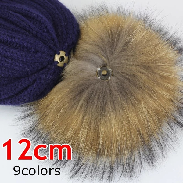 Winter Fluffy Faux Fur 12cm with Press Button DIY for Knitted Beanies ...