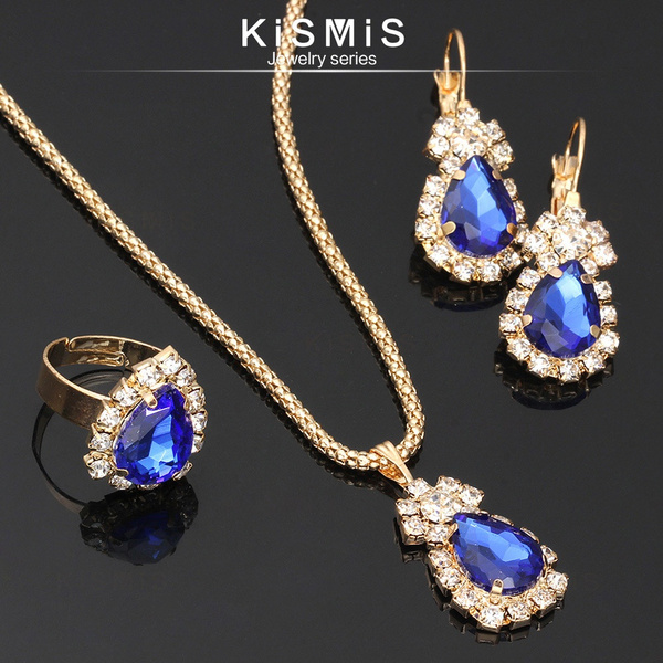 4Pcs/Set Luxury Necklace Set Engagement Ring Earrings Pendant Beautiful ...
