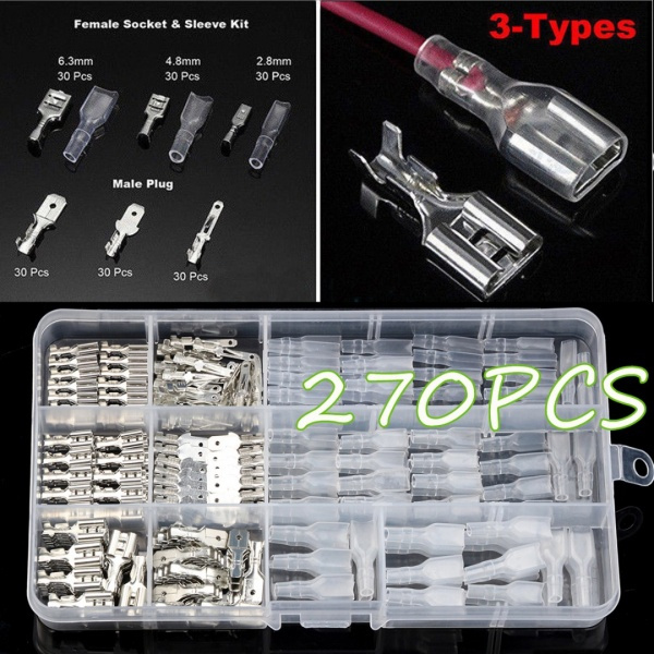 270PCS Terminal Electrical Wire Crimp Connectors Male Female Spade ...