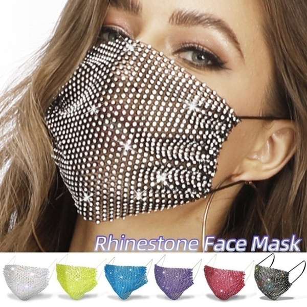 New Fashion Women Face Mask Diamond Decoration Shiny Mouth Mask for ...