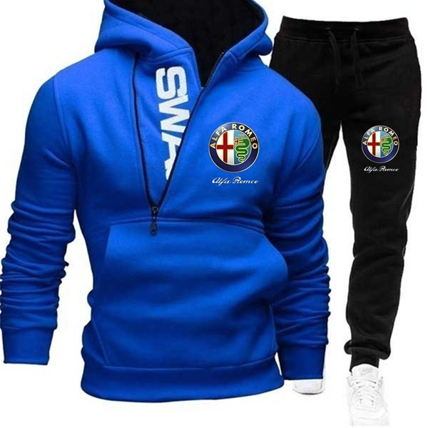 Alfa Romeo Fashion Thicken Hooded Jacket + Pants Zipper Clothes Set for ...