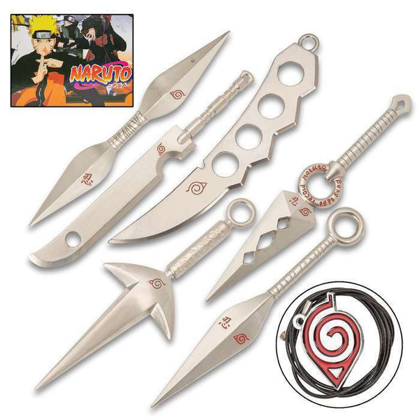 Naruto 7pc Miniature Weapons Set Throwing Knife Kunai Collectible Anime ...
