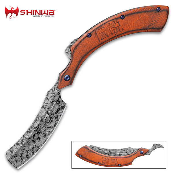 Straight Razor Shinwa Damascus Blade Barber Pocket Knife Shaving ...