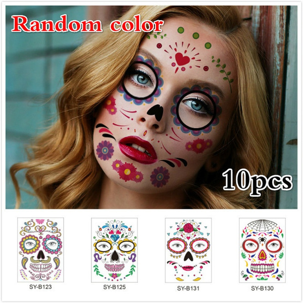 10 Sheets Halloween Temporary Face Tattoos Body Art Waterproof ...