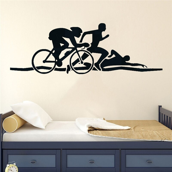 Triathlon Athletes Wall Sticker Bike Swim Run Sports Vinyl Wall Decals ...