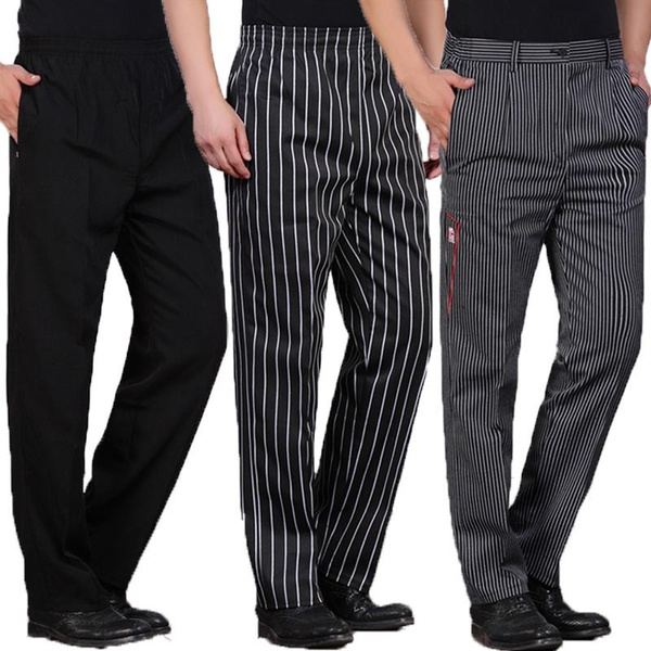Chef Pants for Men Women Black Stripes Baggy Slim Fit Kitchen Cook ...