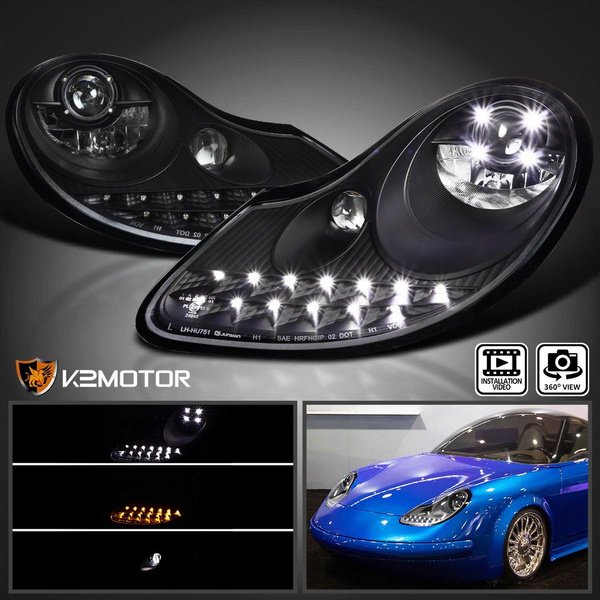 Black Fits 1997-2001 Porsche 996 911 Boxster 986 LED Signal Projector ...