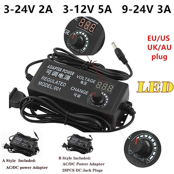 Adjustable AC To DC 3V-24V 3A Universal Adapter with Display Screen ...