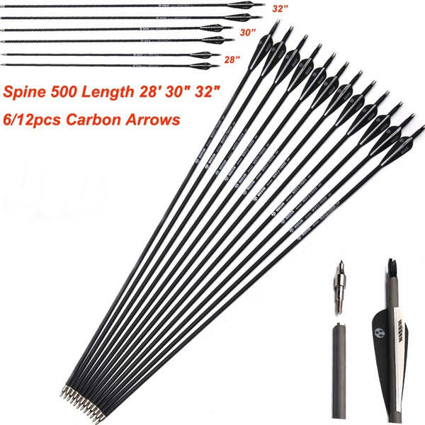 6/12pcs Carbon Arrow with Black and White Feature Spine 500 Length 28 ...
