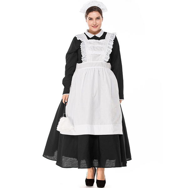 S-XXXL Castle Black White Lace Maid Uniform Women Sexy French Maid ...