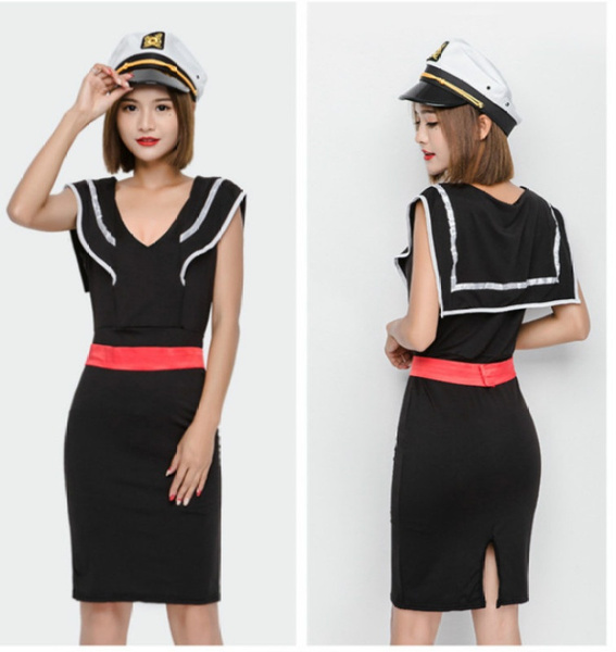 Black Blue Women Halloween Sailor Cosplay Costume Strapless Sexy Navy Bodycon Fancy Dress