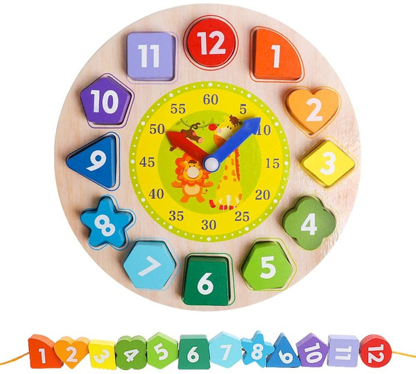 Wooden Shape Color Sorting Clock- Teaching Time Number Blocks Clock ... Wooden Shape Color Sorting Clock- Teaching Time Number Blocks Clock ...