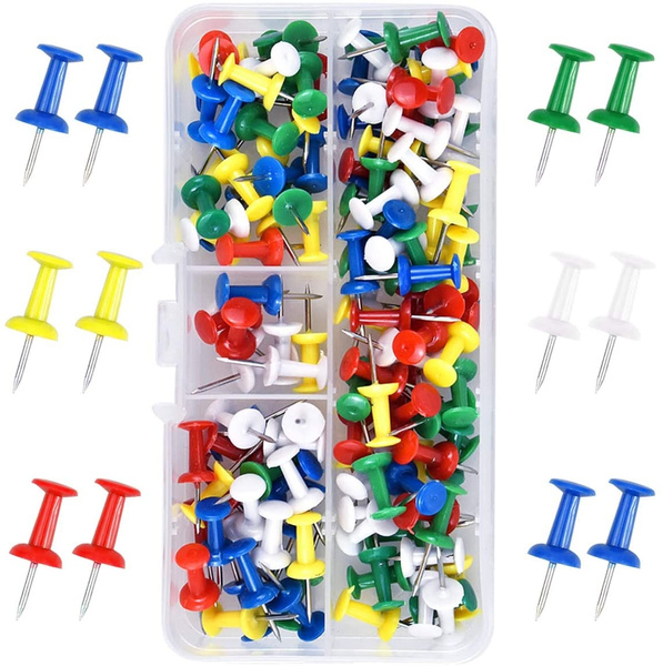 100 Pcs Push Pins, Thumb Tacks Multicolored Map Pins Drawing Pins ...