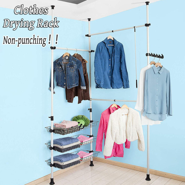Non-punching Clothes Drying Rack Balcony Telescopic Pole Stainless ...