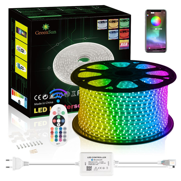 10/20/30M EU Plug RGB LED Strip Bluetooth Remote Control Light Hose ...