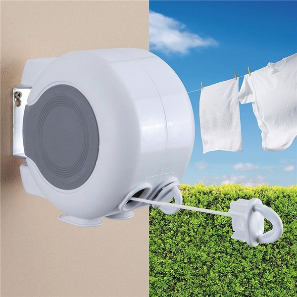 26m Retractable Clothes Outdoor Reel Washing Line Double Wall Mounted ...