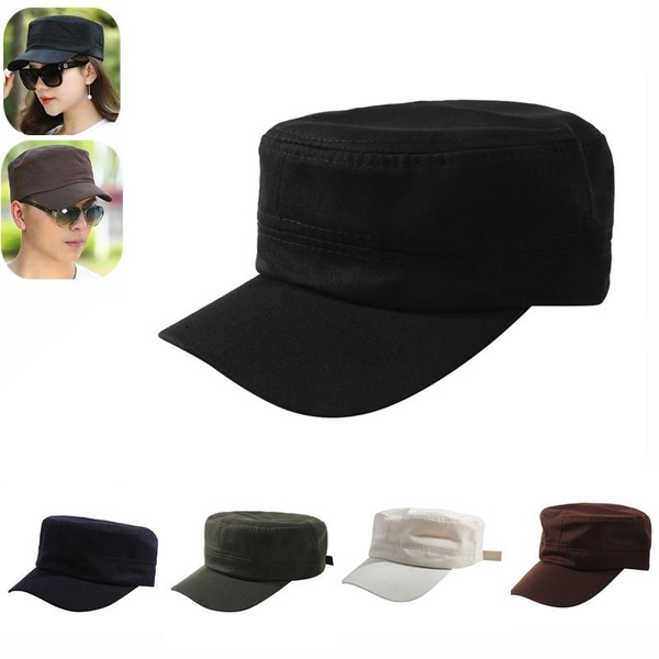 Classical Plain Military Army Hat for Men Women Flat Top Cap Adjustable ...