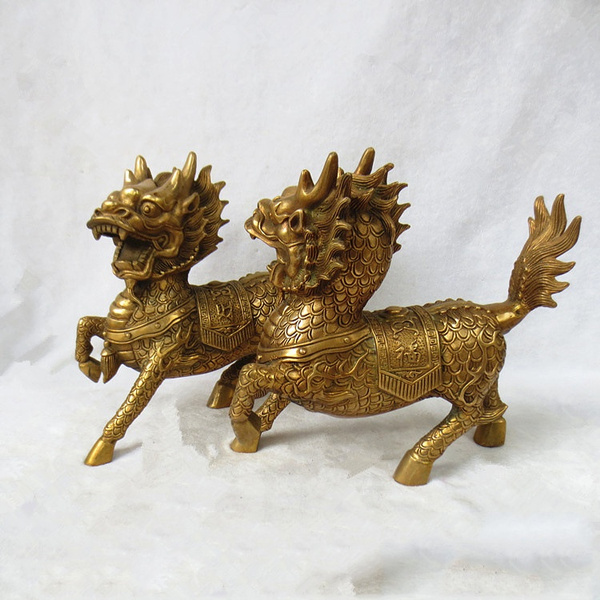 Pure Copper Kirin Feng Shui Ornaments A Pair of Fire Kirin Sent Son ...
