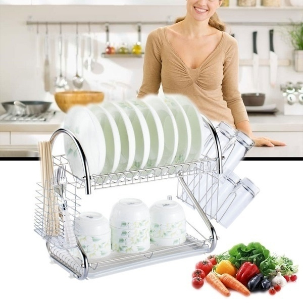Stainless Steel 2 Tiers Kitchen Dish Cup Drying Rack Drainer DIY ...