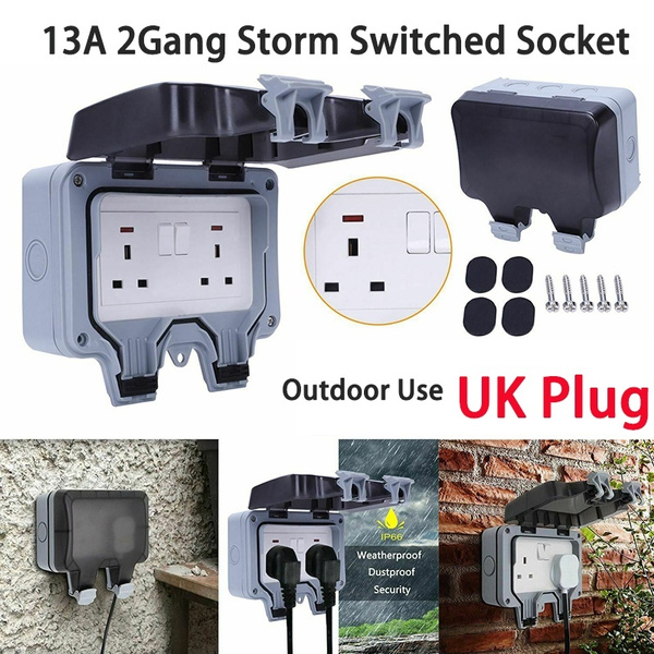Waterproof Outdoor 13A 2Gang Storm Switched Socket Double IP66 Outside ...