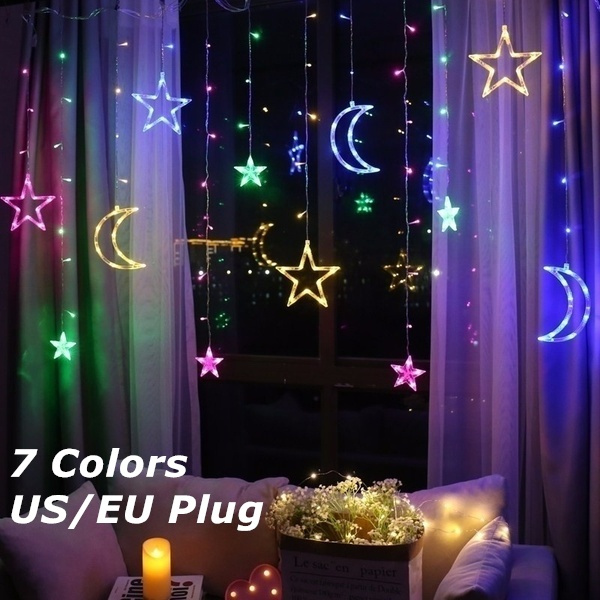 New Hot Romantic 2.5m LED Lights Moon Star LED Curtain String Lighting ...