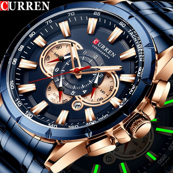 CURREN Mens Stainless Steel Sports Watches Men'S Army Military Watch ...