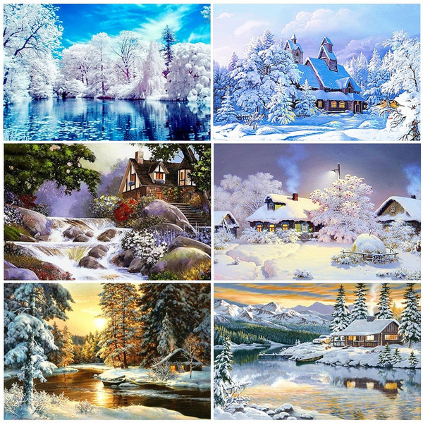 5D Diamond Painting Winter Diamond Embroidery Snow Scenery Needlework ...