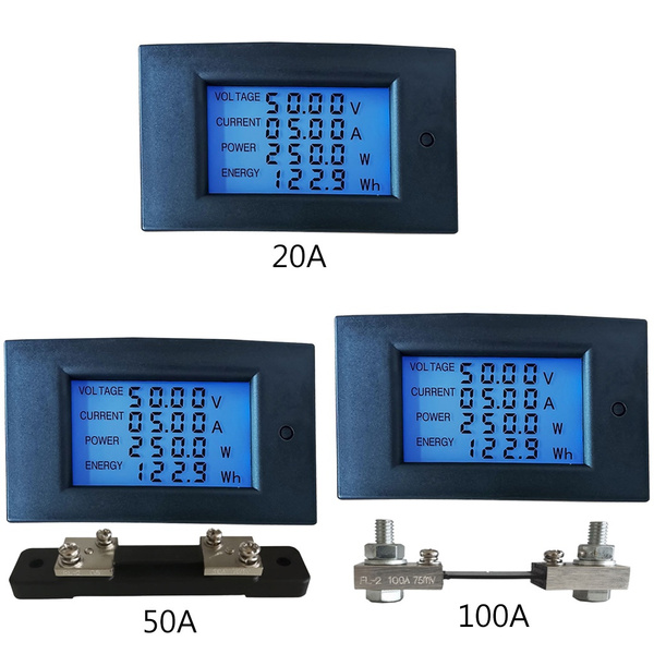 DC 20A 50A 100A 5KW Digital Wattmeter Power Panel Meter Monitor Power ...
