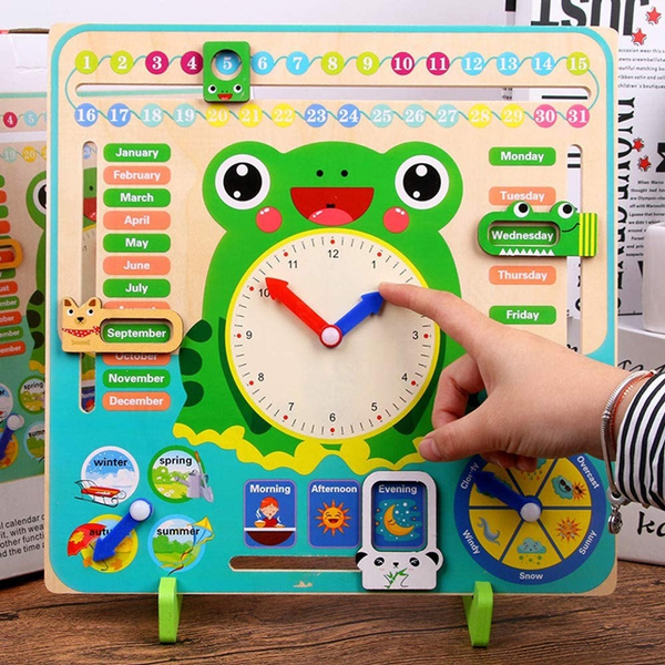 NEW Kids Wooden Calendar Board Clock Toy Children Preschool Educational ...