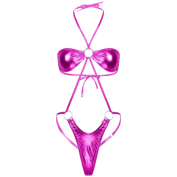 Women's Slingshot Micro Mini Teddy Bodysuit Shiny Metallic Bikini ...