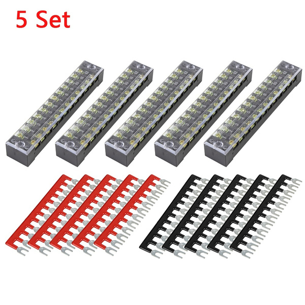 5 Set 600V 15A 12 Positions Dual Row Bus Bar Power Distribution Screw ...