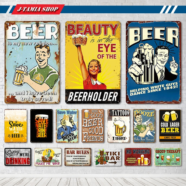 “Cold Lager Beer” Signs Vintage Metal Tin Signs Posters Bar Pub Man ...