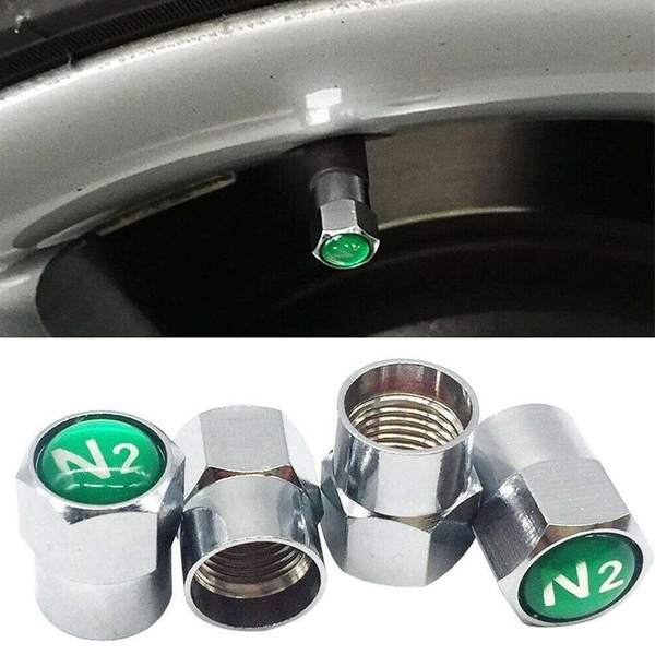 4X Nitrogen N2 Auto Car Valve Stem Cap/Caps Wheel Tire Chrome Sliver ...