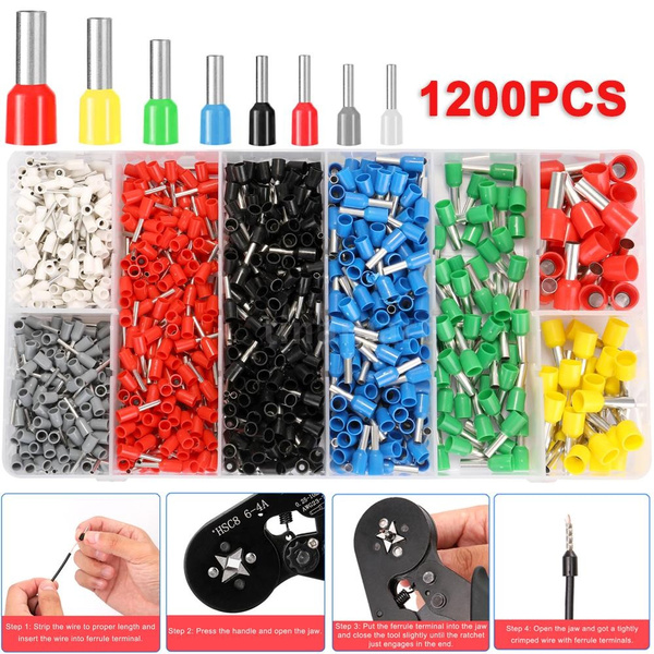 1200pcs Assorted E Tube Crimping Terminal Insulated Electrical Wire ...