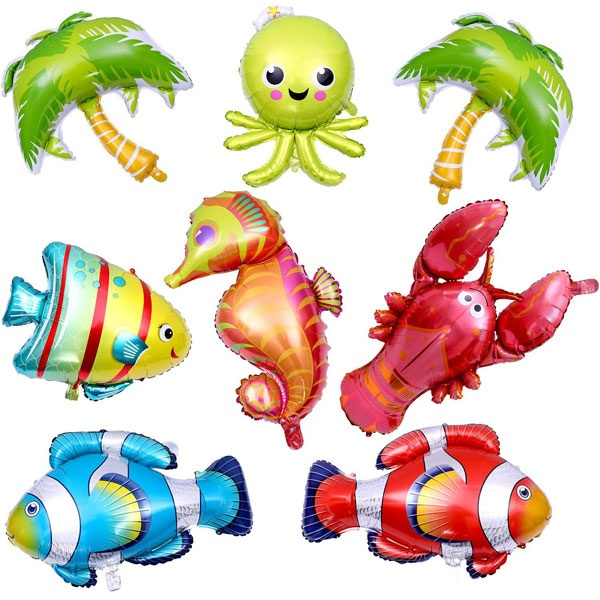 8 Pieces Ocean Animals Balloons Large Animal Balloons Cartoon Fish ...