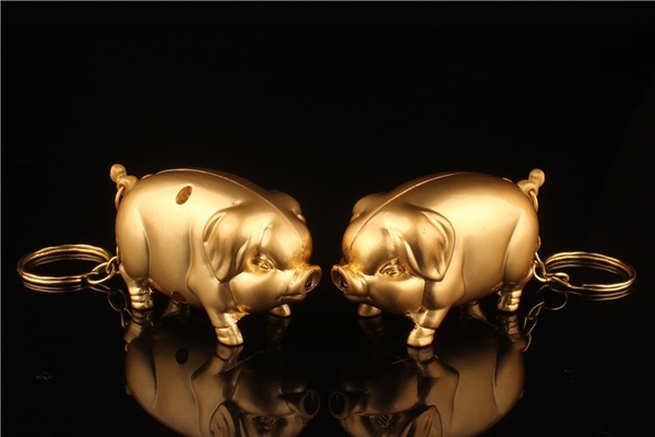 Metal Inflatable Open Flame Little Golden Pig Pendant Lighter, Lucky ...