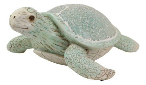 Ebros Aquamarine Coastal Beach Sea Turtle Statue With Mosaic Crushed ...