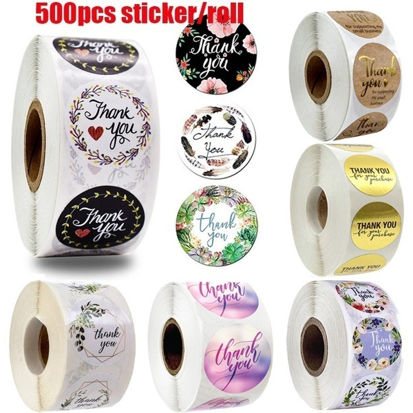 500pcs/roll Thank You Stickers Handmade Sticker Circle Stationery thank ...