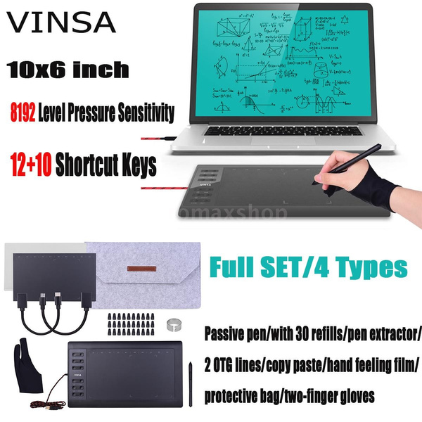 VINSA NEW 10x6 Inch Professional Graphics Drawing Tablet 12 Express ...