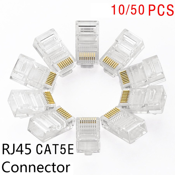 RJ45 Connector 10/50 Packs Ethernet Cable Plug 8P8C Cat5E Cat5 Crimp ...