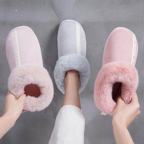 Winter Slippers for Women Large Size 36-45 Fashion Gingham Warm Fur ...