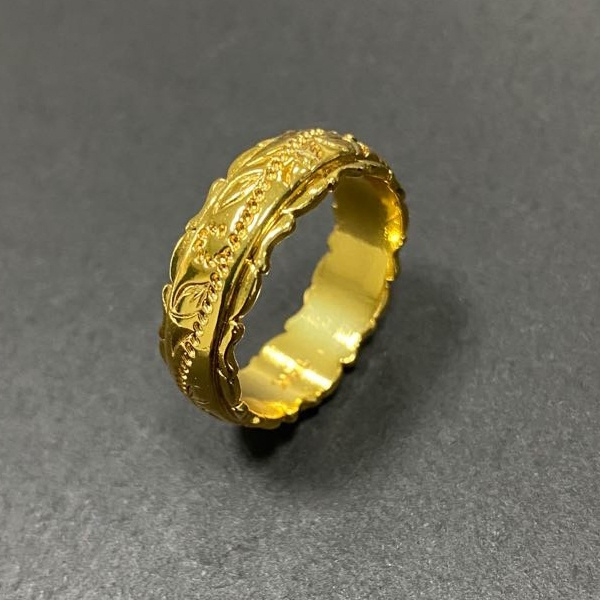 Exquisite Womens 14k Gold Ring Hang Engraved Flower Ring Anniversary ...