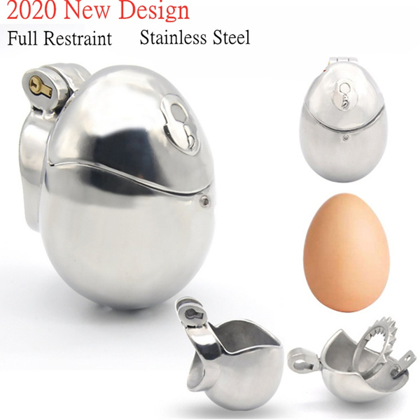 Male Stainless Steel Fully Restraint Egg Type Chastity Cage Lock To ...