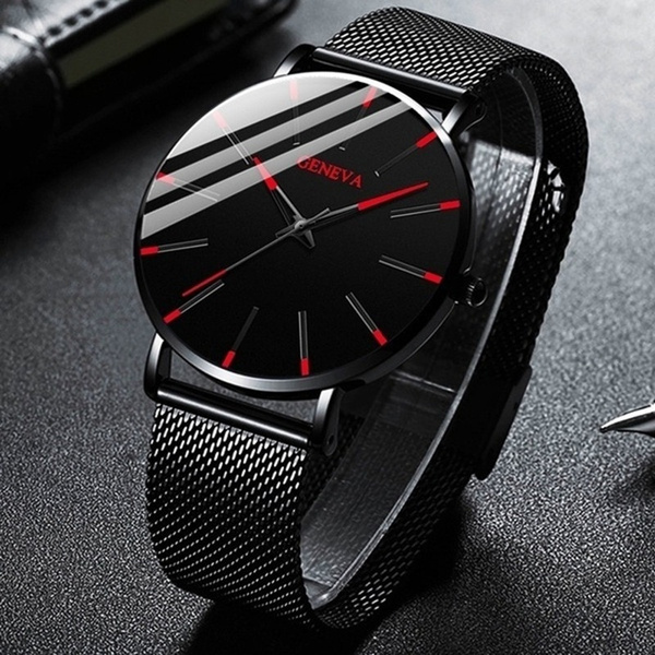 Fashion Mens Minimalist Watches Luxury Ultra Thin Stainless Steel Mesh ...