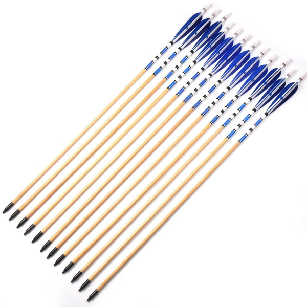 Hunting 6/12 pcs31 inch Wooden Arrows Spine 500 Blue Peacock Feather ...