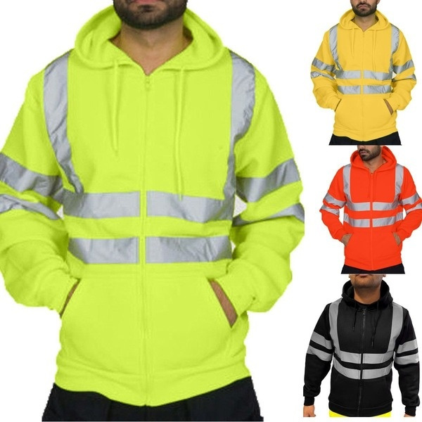 Men's reflective strip work clothes and fleece hooded jacket outdoor ...