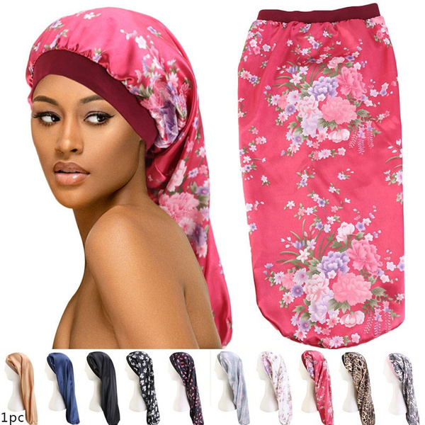 Fashion Women Long Hair Sock Cap Sleep Hat Wrap Night Cap Hair Care ...