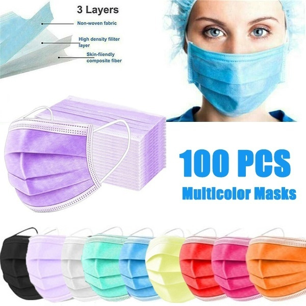 100/50 PCS Multicolor Disposable Face Mask 3 Layer Protective Masks Non ...